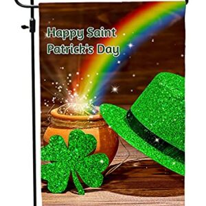 St Patricks Day Garden Flag - Pot of Gold Leprechaun Flag - 12 x 18 Double Sided Irish Garden Flags - Shamrock Saint Patricks Day Rainbow Flag by Jolly Jon