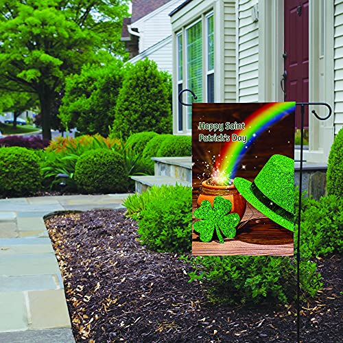 St Patricks Day Garden Flag - Pot of Gold Leprechaun Flag - 12 x 18 Double Sided Irish Garden Flags - Shamrock Saint Patricks Day Rainbow Flag by Jolly Jon