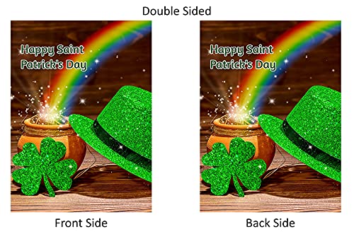 St Patricks Day Garden Flag - Pot of Gold Leprechaun Flag - 12 x 18 Double Sided Irish Garden Flags - Shamrock Saint Patricks Day Rainbow Flag by Jolly Jon