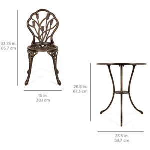 Best Choice Products 3-Piece Outdoor Rust-Resistant Cast Aluminum Patio Bistro Set w/Tulip Design, Antique Finish - Copper