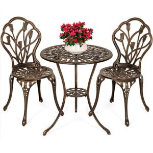 best choice products 3-piece outdoor rust-resistant cast aluminum patio bistro set w/tulip design, antique finish – copper