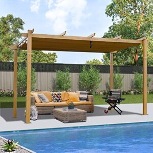 domi 10′ x 13′ outdoor retractable pergola, gazebo modern grape trellis pergola with sun shade canopy, patio aluminum shelter for garden porch beach yard with natural wood grain frame