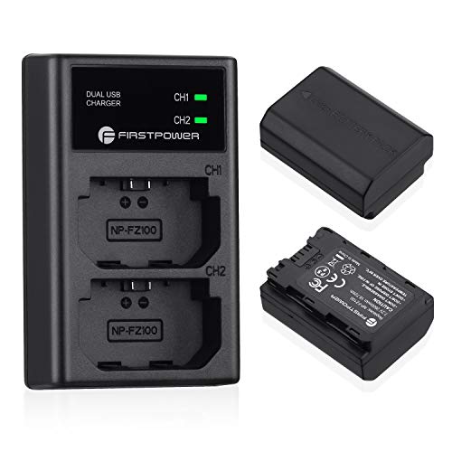 FirstPower NP-FZ100 Battery 2-Pack and Dual USB Charger Compatible with Sony Alpha A7 III, A7 IV, A7R III, A7R IV, A7S III, A6600, A7C, FX3, A1, A9, A9II, A9R, A9S, A7R3 Camera