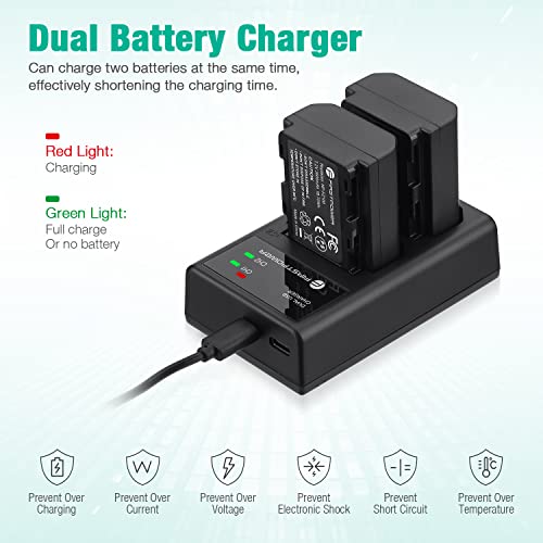 FirstPower NP-FZ100 Battery 2-Pack and Dual USB Charger Compatible with Sony Alpha A7 III, A7 IV, A7R III, A7R IV, A7S III, A6600, A7C, FX3, A1, A9, A9II, A9R, A9S, A7R3 Camera