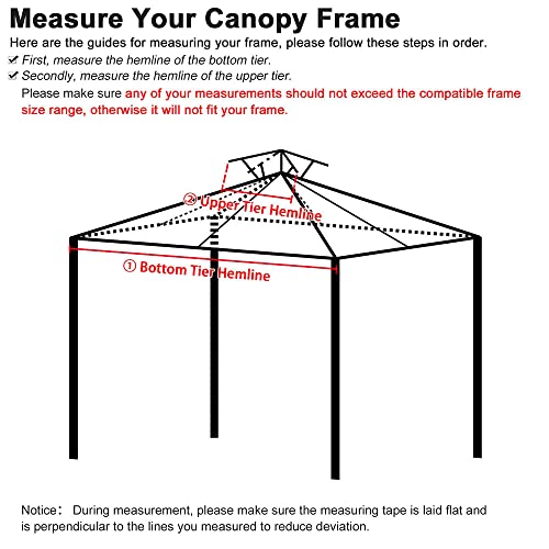 8'x8' Canopy Replacement top for 2 Tier Gazebo Canopy Replacement Cover UV30 for Outdoor Patio Garden Yard (Gray)