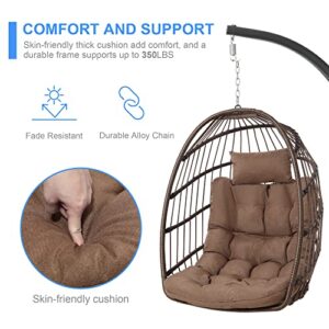 LEYCAY Egg Chair with Stand, Hanging Egg Swing Hammock Chair with Stand, Indoor Outdoor Wicker Egg Chair with Cushion Headrest for Patio Bedroom Porch Garden, 350LBS Capacity(Brown)