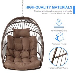 LEYCAY Egg Chair with Stand, Hanging Egg Swing Hammock Chair with Stand, Indoor Outdoor Wicker Egg Chair with Cushion Headrest for Patio Bedroom Porch Garden, 350LBS Capacity(Brown)