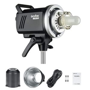 godox ms300 compact 300w studio flash,small and portable 2.4g wireless x system gn58 5600k monolight with bowens mount 150w modeling lamp, 0.1-1.3s recycle time outstanding output stability