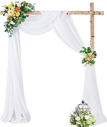 PARTISKY Wedding Arch Draping Fabric, 1 Panel 28" x 19Ft White Wedding Arch Drapes Sheer Backdrop Curtain for Wedding Ceremony Party Ceiling Decor