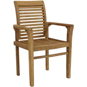 Sunnydaze Solid Teak Outdoor Armchair - Light Brown Wood Stain Finish - Slatted Chair - Patio, Deck, Lawn, Garden, Terrace or Backyard