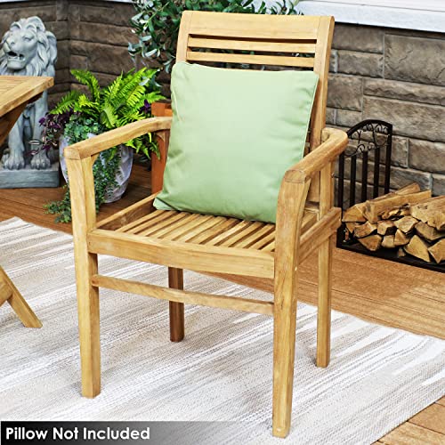 Sunnydaze Solid Teak Outdoor Armchair - Light Brown Wood Stain Finish - Slatted Chair - Patio, Deck, Lawn, Garden, Terrace or Backyard