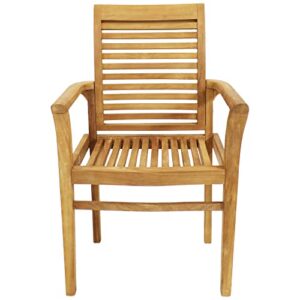 Sunnydaze Solid Teak Outdoor Armchair - Light Brown Wood Stain Finish - Slatted Chair - Patio, Deck, Lawn, Garden, Terrace or Backyard