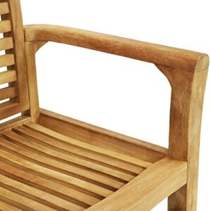 Sunnydaze Solid Teak Outdoor Armchair - Light Brown Wood Stain Finish - Slatted Chair - Patio, Deck, Lawn, Garden, Terrace or Backyard