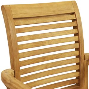 Sunnydaze Solid Teak Outdoor Armchair - Light Brown Wood Stain Finish - Slatted Chair - Patio, Deck, Lawn, Garden, Terrace or Backyard