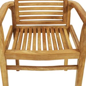 Sunnydaze Solid Teak Outdoor Armchair - Light Brown Wood Stain Finish - Slatted Chair - Patio, Deck, Lawn, Garden, Terrace or Backyard