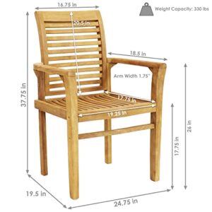 Sunnydaze Solid Teak Outdoor Armchair - Light Brown Wood Stain Finish - Slatted Chair - Patio, Deck, Lawn, Garden, Terrace or Backyard