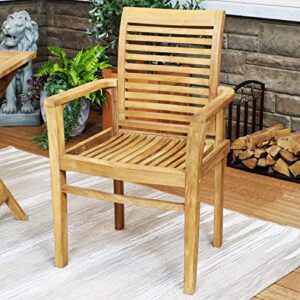 Sunnydaze Solid Teak Outdoor Armchair - Light Brown Wood Stain Finish - Slatted Chair - Patio, Deck, Lawn, Garden, Terrace or Backyard