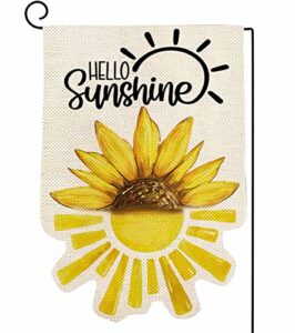 ortigia summer hello sunshine garden flag 12×18 inch burlap vertical double sided boho summer sunflowers yard flag spring floral seasonal farmhouse outdoor flag