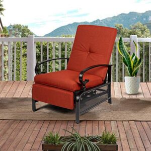 Incbruce Outdoor Lounge Chair Patio Furniture Adjustable Recliner with Retractable Steel Frame and Removable Thick Cushions - Red