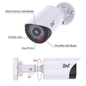 BNT Dummy Fake Security Camera, with One Red LED Light at Night, for Home and Businesses Security Indoor/Outdoor (2 Pack, White)