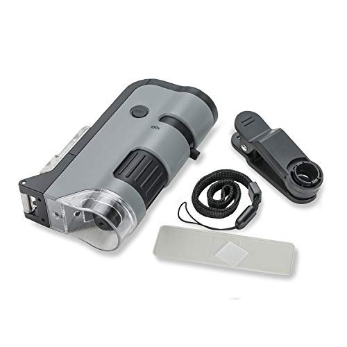 Carson MicroFlip 100x-250x LED and UV Lighted Pocket Microscope with Flip Down Slide Base and Smartphone Digiscoping Clip (MP-250)