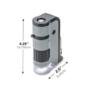 Carson MicroFlip 100x-250x LED and UV Lighted Pocket Microscope with Flip Down Slide Base and Smartphone Digiscoping Clip (MP-250)