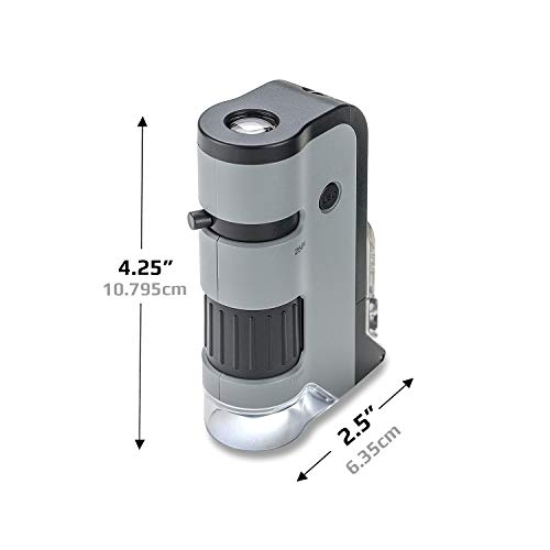 Carson MicroFlip 100x-250x LED and UV Lighted Pocket Microscope with Flip Down Slide Base and Smartphone Digiscoping Clip (MP-250)