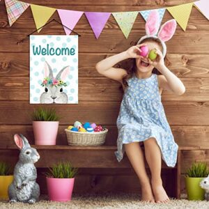 Louise Maelys Welcome Easter Garden Flag 12x18 Double Sided Burlap, Small Vertical Easter Bunny Garden Yard Flags for Easter Spring Outdoor Outside Decoration (ONLY FLAG)