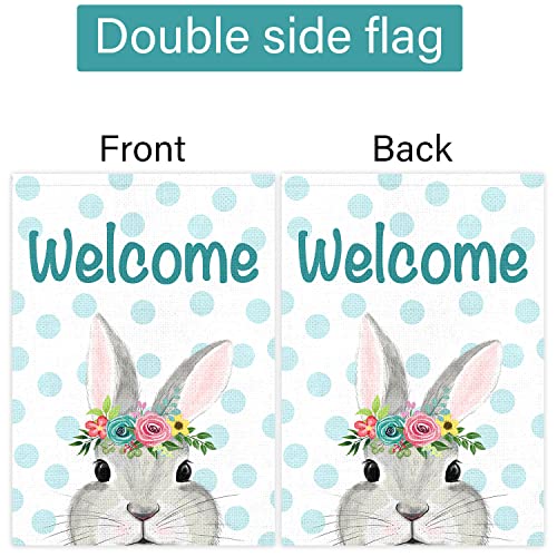 Louise Maelys Welcome Easter Garden Flag 12x18 Double Sided Burlap, Small Vertical Easter Bunny Garden Yard Flags for Easter Spring Outdoor Outside Decoration (ONLY FLAG)