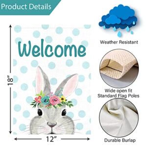 Louise Maelys Welcome Easter Garden Flag 12x18 Double Sided Burlap, Small Vertical Easter Bunny Garden Yard Flags for Easter Spring Outdoor Outside Decoration (ONLY FLAG)