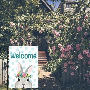 Louise Maelys Welcome Easter Garden Flag 12x18 Double Sided Burlap, Small Vertical Easter Bunny Garden Yard Flags for Easter Spring Outdoor Outside Decoration (ONLY FLAG)