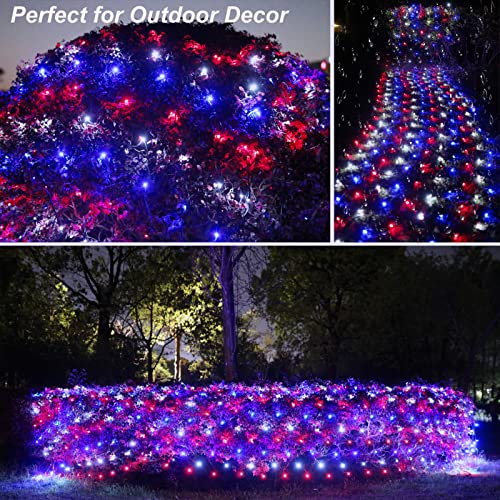 360 LED Net Lights 4th of July Decorations, 20ft x 5ft Red White and Blue Mesh Lights 8 Modes, Waterproof Patriotic Fairy Lights Plug in for Memorial Day Independence Day Yard Garden Outdoor Party