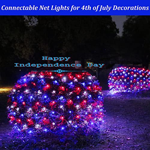 360 LED Net Lights 4th of July Decorations, 20ft x 5ft Red White and Blue Mesh Lights 8 Modes, Waterproof Patriotic Fairy Lights Plug in for Memorial Day Independence Day Yard Garden Outdoor Party