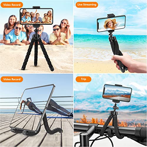 Xabupar Phone Tripod, Flexible Cell Phone Tripod Stand with Wireless Remote, Portable Mini Travel Tripod Stand, Compatible with iPhone, Android, GoPro (Black)