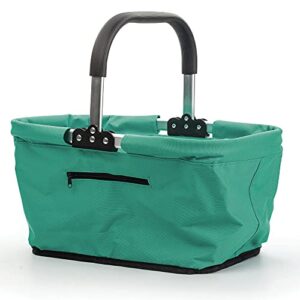 rsvp international collapsible market basket aluminum frame, large zip side pocket, 17x11x18″, turquoise