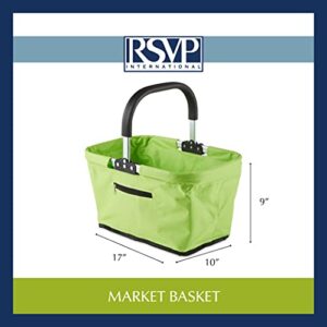 RSVP International Collapsible Market Basket Aluminum Frame, Large Zip Side Pocket, 17x11x18", Turquoise