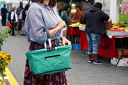 RSVP International Collapsible Market Basket Aluminum Frame, Large Zip Side Pocket, 17x11x18", Turquoise