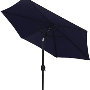 HENG FENG 7.5FT Patio Umbrella Outdoor Market Table Umbrella with Push Button Tilt and Crank, 6 Sturdy Ribs for Garden, Lawn, Backyard, Pool, Navy blue