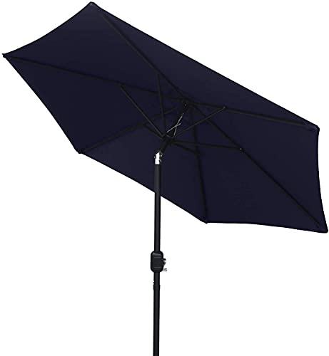 HENG FENG 7.5FT Patio Umbrella Outdoor Market Table Umbrella with Push Button Tilt and Crank, 6 Sturdy Ribs for Garden, Lawn, Backyard, Pool, Navy blue