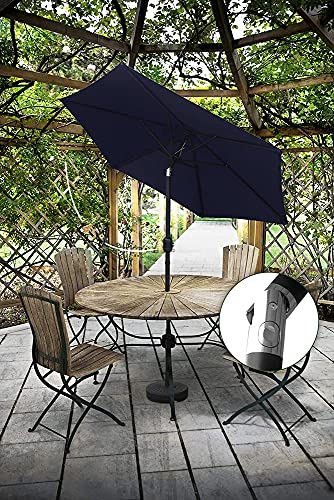 HENG FENG 7.5FT Patio Umbrella Outdoor Market Table Umbrella with Push Button Tilt and Crank, 6 Sturdy Ribs for Garden, Lawn, Backyard, Pool, Navy blue