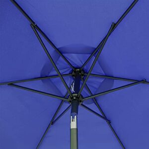 HENG FENG 7.5FT Patio Umbrella Outdoor Market Table Umbrella with Push Button Tilt and Crank, 6 Sturdy Ribs for Garden, Lawn, Backyard, Pool, Navy blue