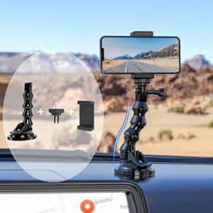 Flexible Gooseneck Extension Suction Cup Car Mount Holder with Phone Holder for Gopro Hero 11 Black, Hero 10/9/8/7/6/5 Black, 4 Session, 4 Silver, iPhone, Samsung Galaxy, Google Pixel and More