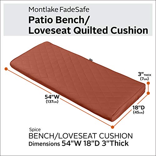 Classic Accessories Montlake FadeSafe Water-Resistant 54 x 18 x 3 Inch Outdoor Quilted Bench Cushion, Patio Furniture Swing Cushion, Spice