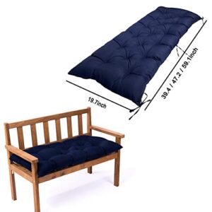 Outdoor/Indoor Waterproof Bench Cushion,Non-Slip Bench Pads with Ties Swing Chair Tatami Cushion,Bench Cushions for Patio Backyard Porch Garden Wicker Loveseat Furniture (47.2*19.7inch, navy blue)