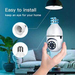 Jennov 3MP/2K Light Bulb Security Camera Wireless Outdoor, 2.4GHz Light Socket Security Camera, 360° Indoor WiFi Home Lightbulb Surveillance Camera Motion Detection, Color Night Vision, Two Way Talk