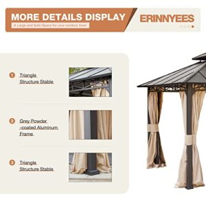 Erinnyees 10' X 12' Double Roof Hardtop Gazebo, Outdoor Metal Gazebo with Netting and Curtains for Patios Garden Deck…