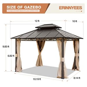 Erinnyees 10' X 12' Double Roof Hardtop Gazebo, Outdoor Metal Gazebo with Netting and Curtains for Patios Garden Deck…