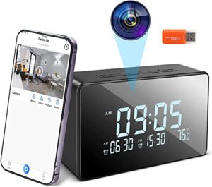 hidden camera clock, 1080p wifi streaming spy camera with night vision sits in small desk alarm clock, 120° view angle nanny cam with remote view, motion detection alert, video recording (2.4g only)