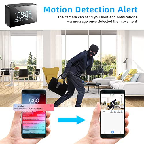 Hidden Camera Clock, 1080P WiFi Streaming Spy Camera with Night Vision Sits in Small Desk Alarm Clock, 120° View Angle Nanny Cam with Remote View, Motion Detection Alert, Video Recording (2.4G Only)