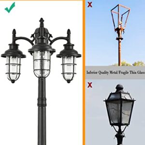 CMRCOZIRA Triple-Head Street Light with Outlet, Nautical Style Outdoor Post Light, IP65 Outdoor Lamp Post Lights with Clear Seeded Glass, Outdoor Street Light Matte Black for Street, Garden, Driveway